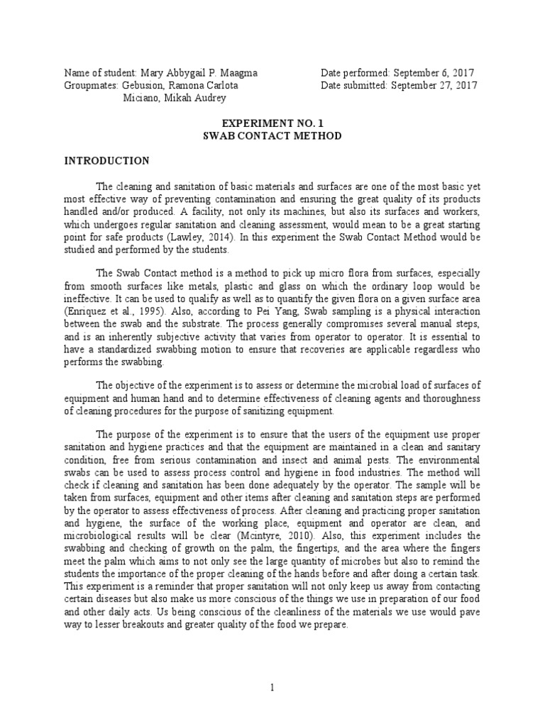 Swab Contact Method | PDF | Colony Forming Unit | Hand Washing