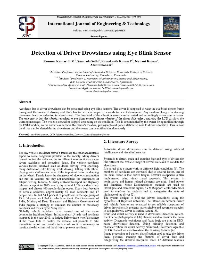 Detection of Driver Drowsiness Using Eye Blink Sen | PDF | Accelerometer | Microcontroller