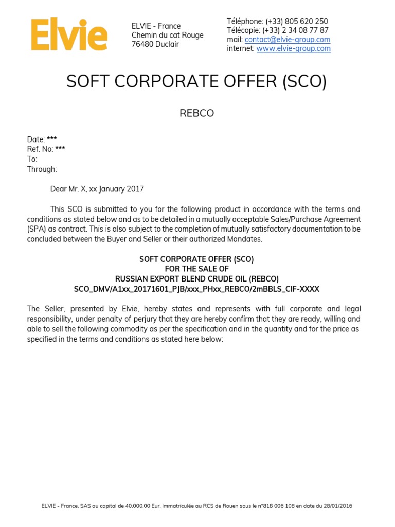 Soft Corporate Offer (Sco) : Rebco | Download Free PDF | Trade | Business