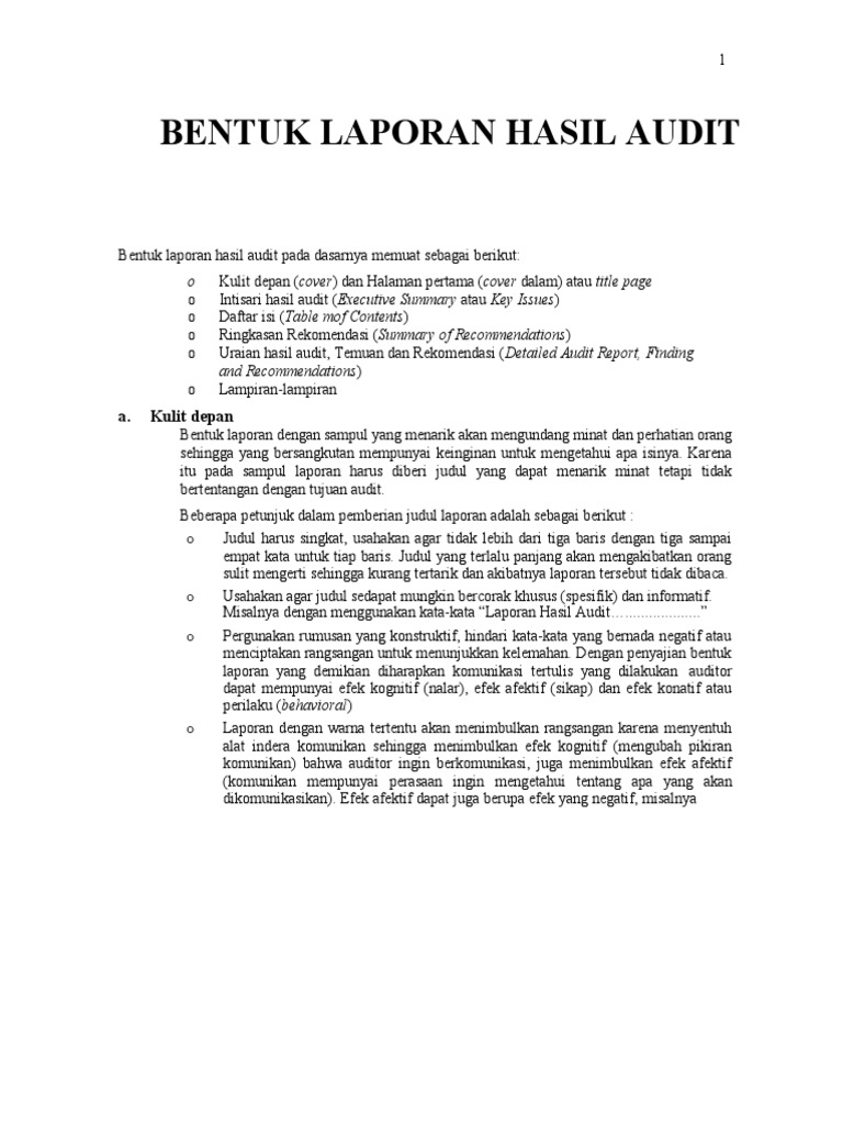 Bentuk Laporan Hasil Audit | PDF