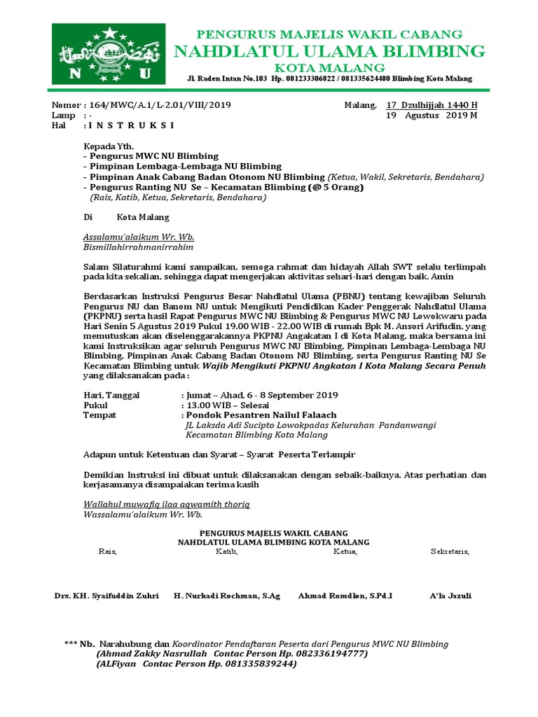 Instruksi MWC NU Blimbing | PDF