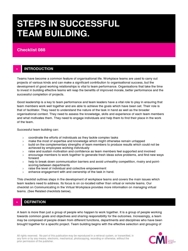 Steps in Successful Team Building.: Checklist 088 | PDF | Leadership ...