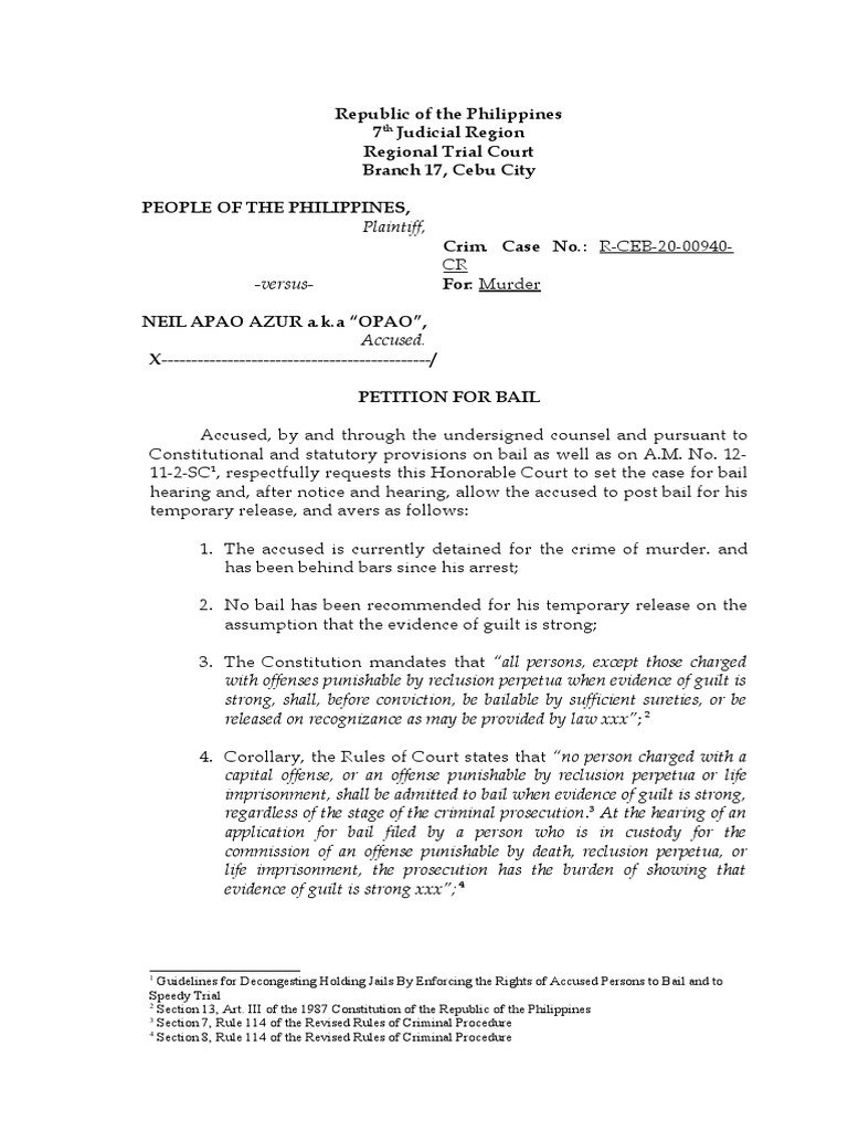 Motion To Post Bail (Rago) | PDF | Bail | Criminal Procedure In South Africa