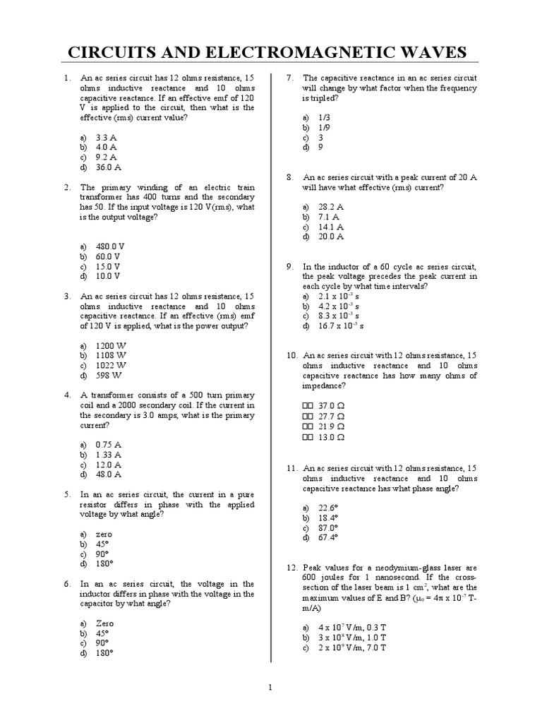 Circuits and Electromagnetic Waves | PDF | Inductor | Series And ...