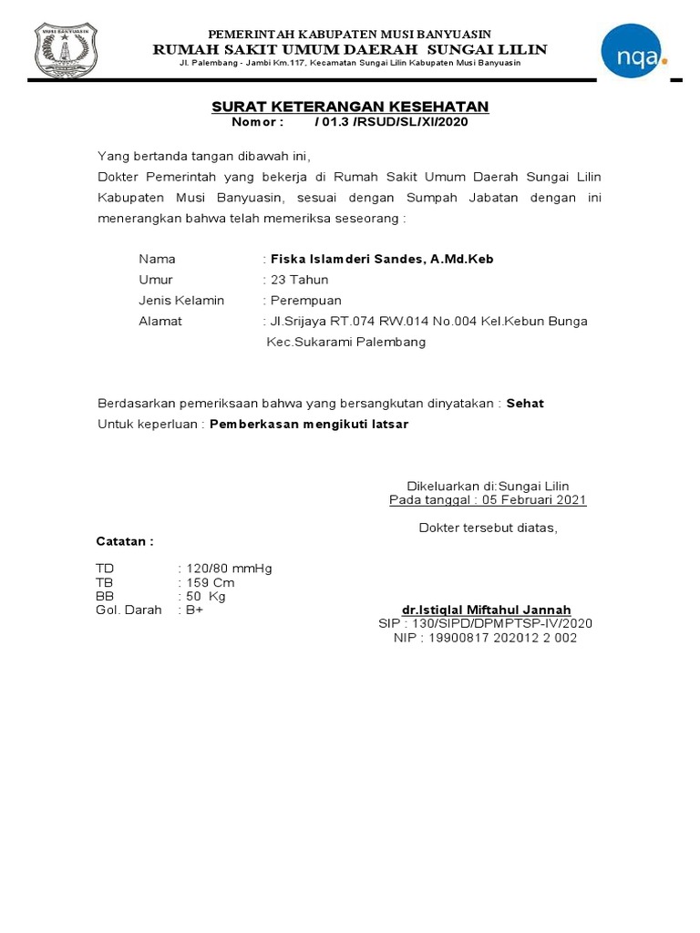 Surat Keterangan Kesehatan | PDF