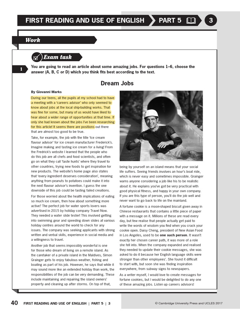 First Reading and Use of English 3: Exam Task | PDF | Foods