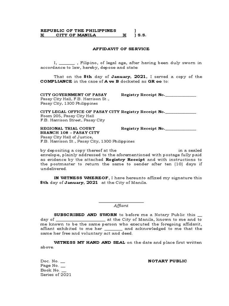 Affidavit of Service - Sample | PDF
