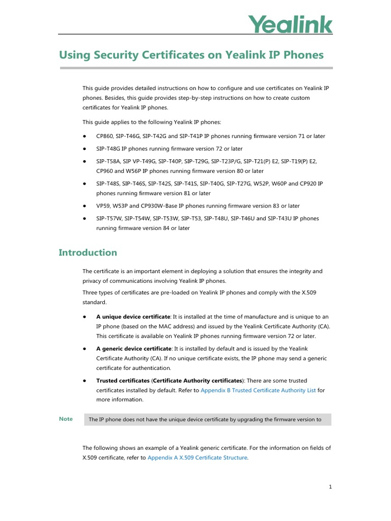 Yealink IP Phone Security Certificates Guide | PDF | Public Key ...
