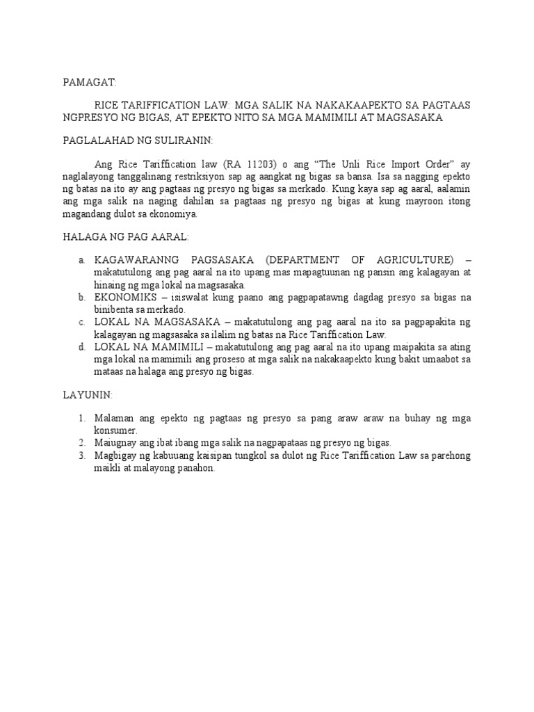 PROJECT PROPOSAL-rice Tariffication | PDF