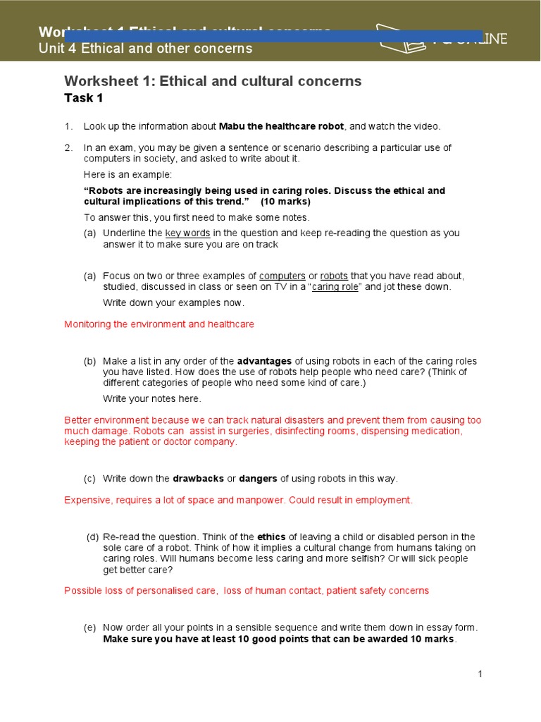 Ethical and Cultural Issues Worksheet 1 | PDF | Caregiver | Robot