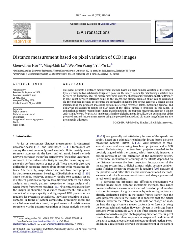 Distance Measurement Based On Pixel Variation of CCD Images | PDF ...