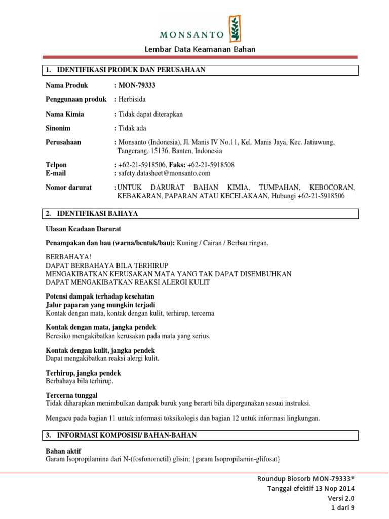 MSDS Roundup Biosorb | PDF