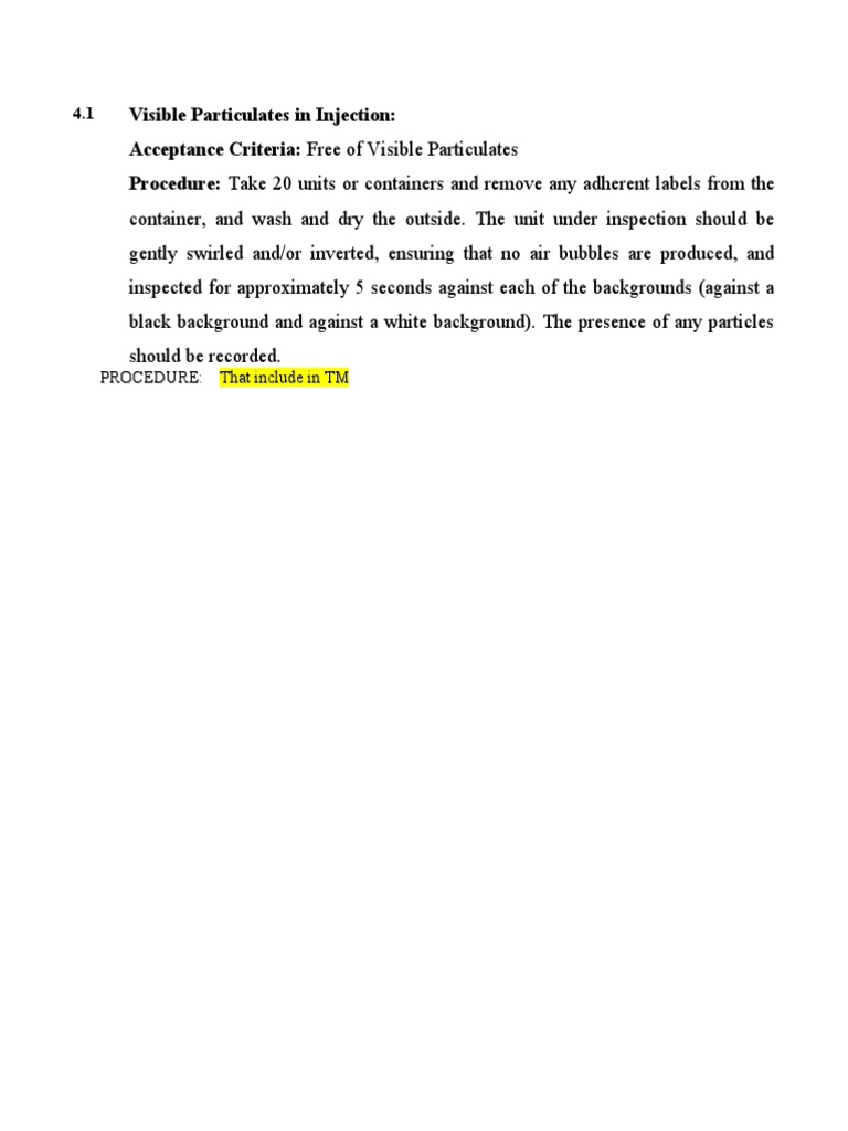 Visible Particulates in Injection Procedure | PDF | Home & Garden