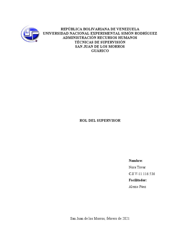 Rol Del Supervisor | PDF | Planificación | Gestión de recursos humanos
