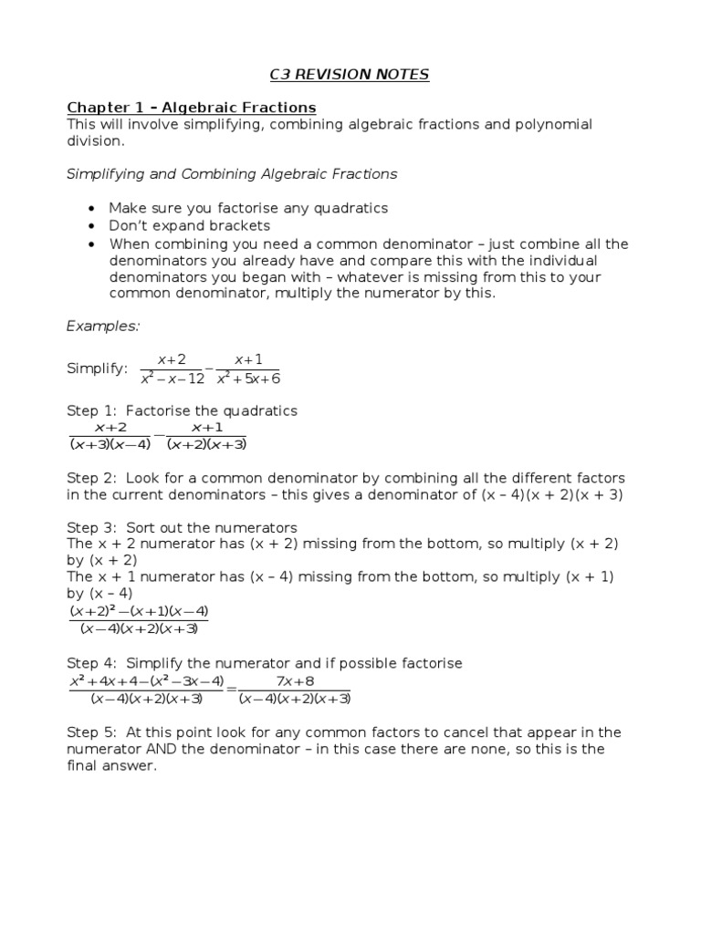 c3 Revision Notes | PDF | Fraction (Mathematics) | Function (Mathematics)