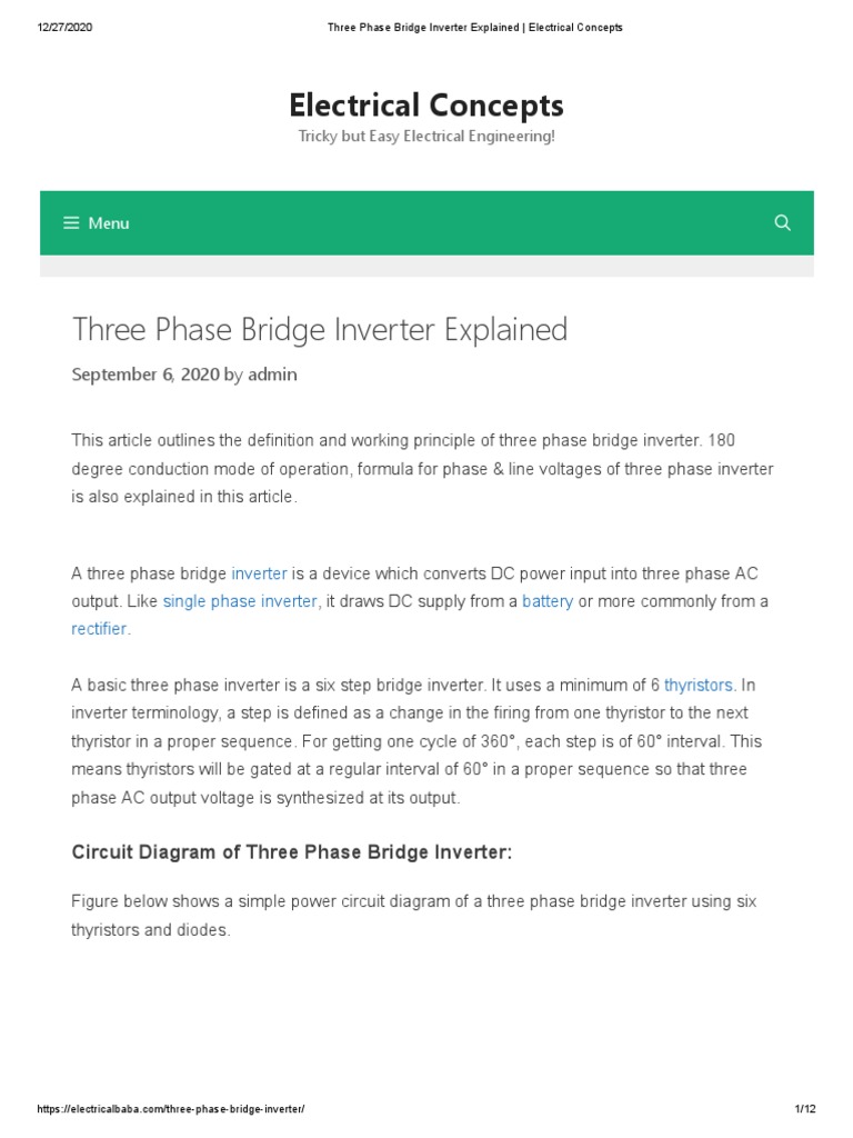 Three Phase Bridge Inverter Explained - Electrical Concepts | PDF ...