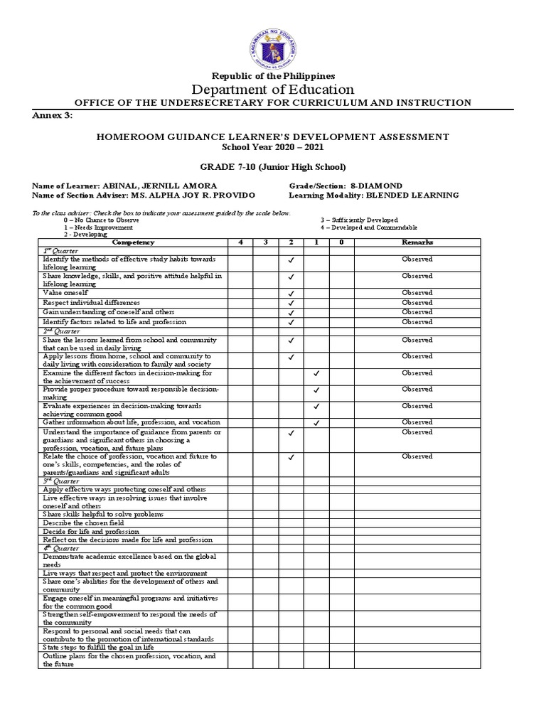 HG-Learners-Development-Assessment 8-DIAMOND | PDF | Educational ...