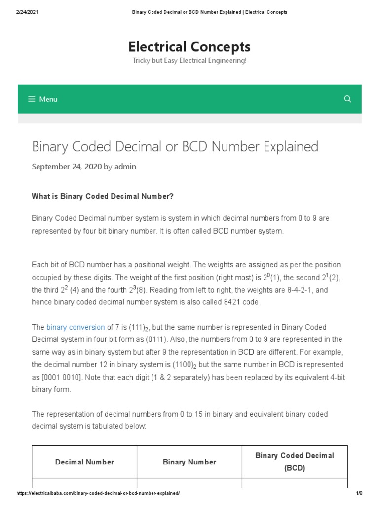 Binary Coded Decimal Or Bcd Number Explained Electrical Concepts Pdf Binary Coded Decimal 