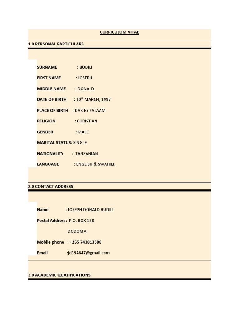 Jose CV | PDF | Tanzania | Human Nature