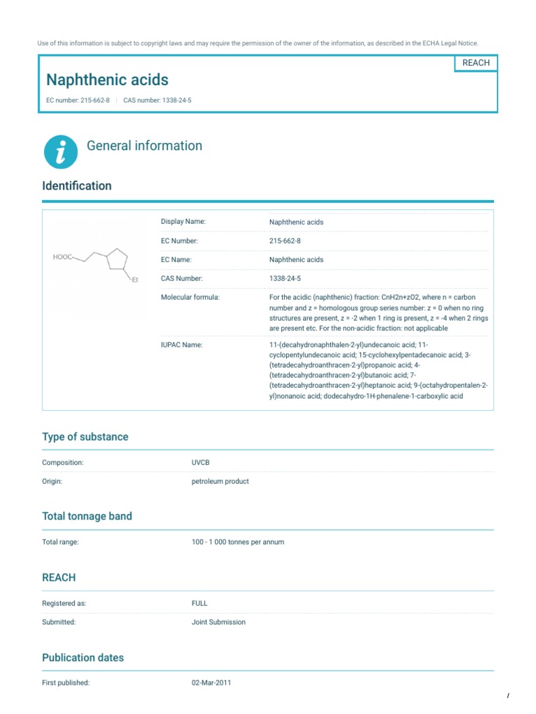 Naphthenic Acids - Registration Dossier - ECHA | PDF | Chemical ...