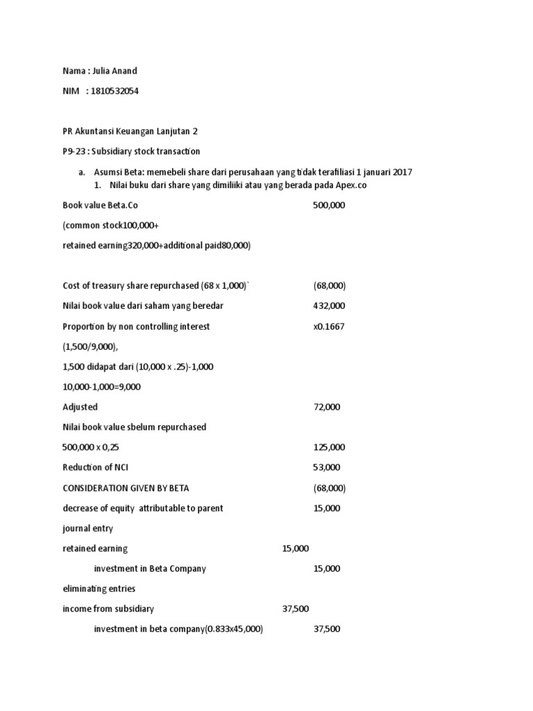 Julia Ananda 1810532054 Latihan Akl2 | PDF | Treasury Stock | Book Value
