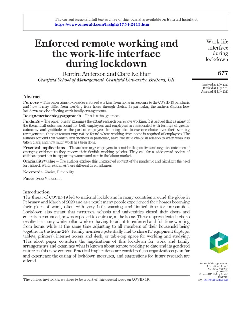 Enforced Remote Working and | PDF | Telecommuting | Employment