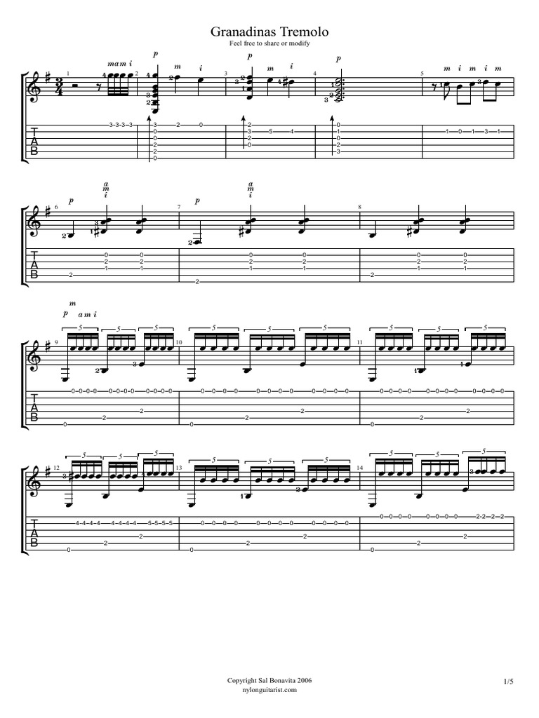 Granadinas Tremolo Tab | PDF