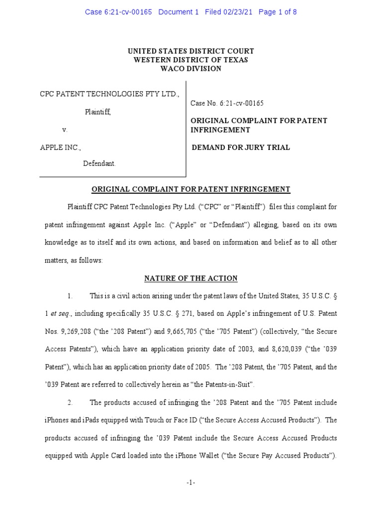 CPC vs. Apple: Patent Infringement Case | PDF | Patent | Patent ...