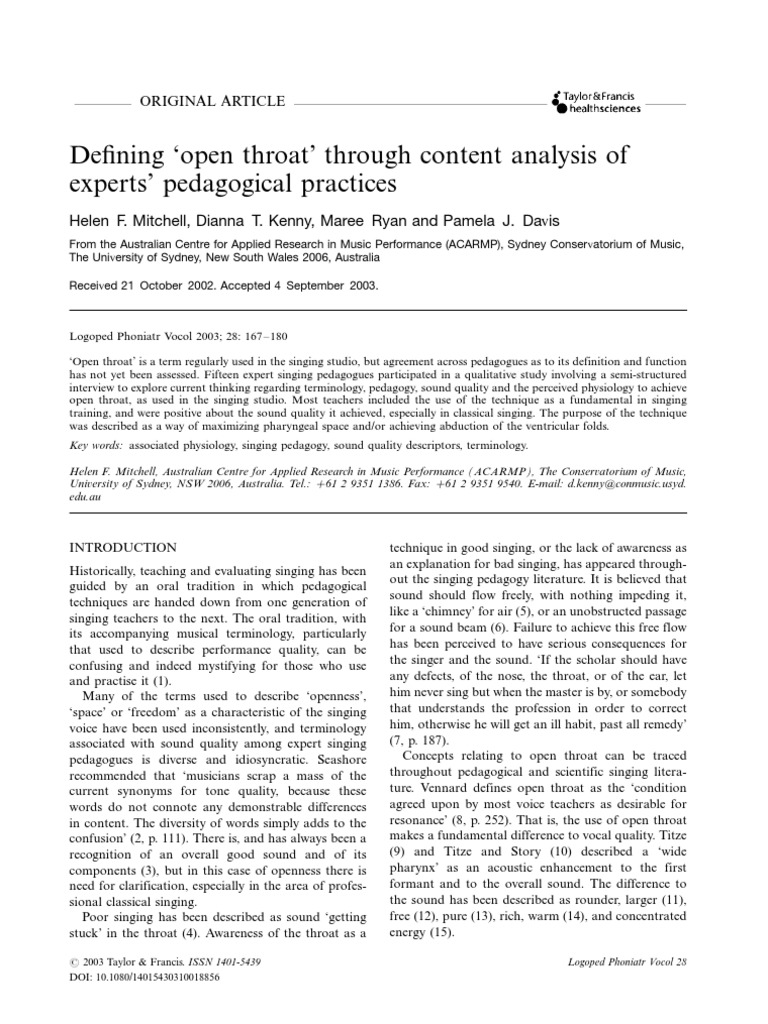 Defining Open Throat Through Content Ana PDF | PDF | Singing | Larynx