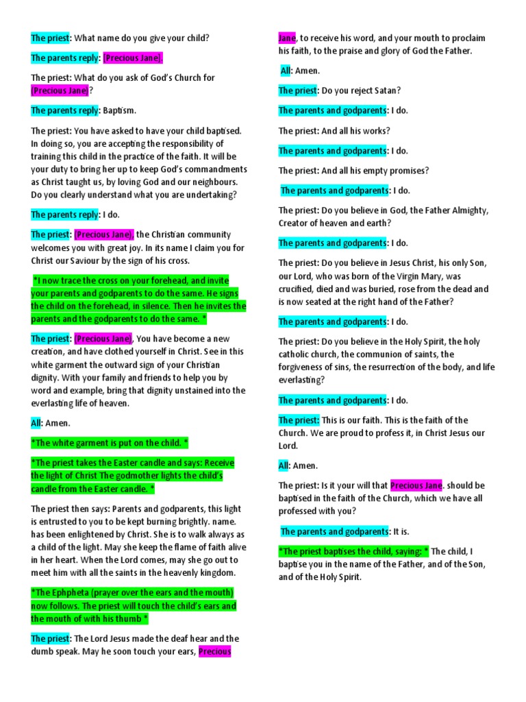 Baptism Script | PDF | Godparent | Baptism