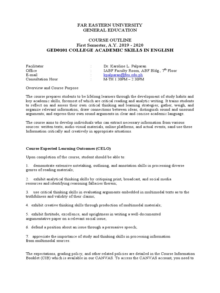 College Academic Skills in English Syllabus-Enhanced | PDF ...