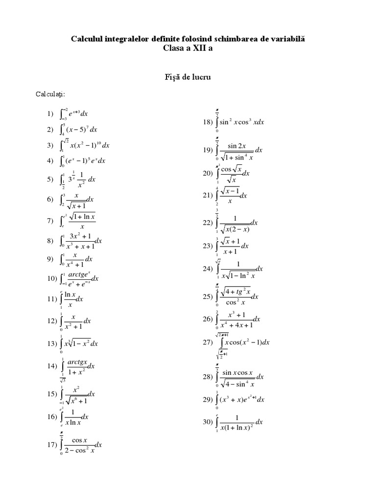 Fisa de Lucru - Integrale Definite | PDF