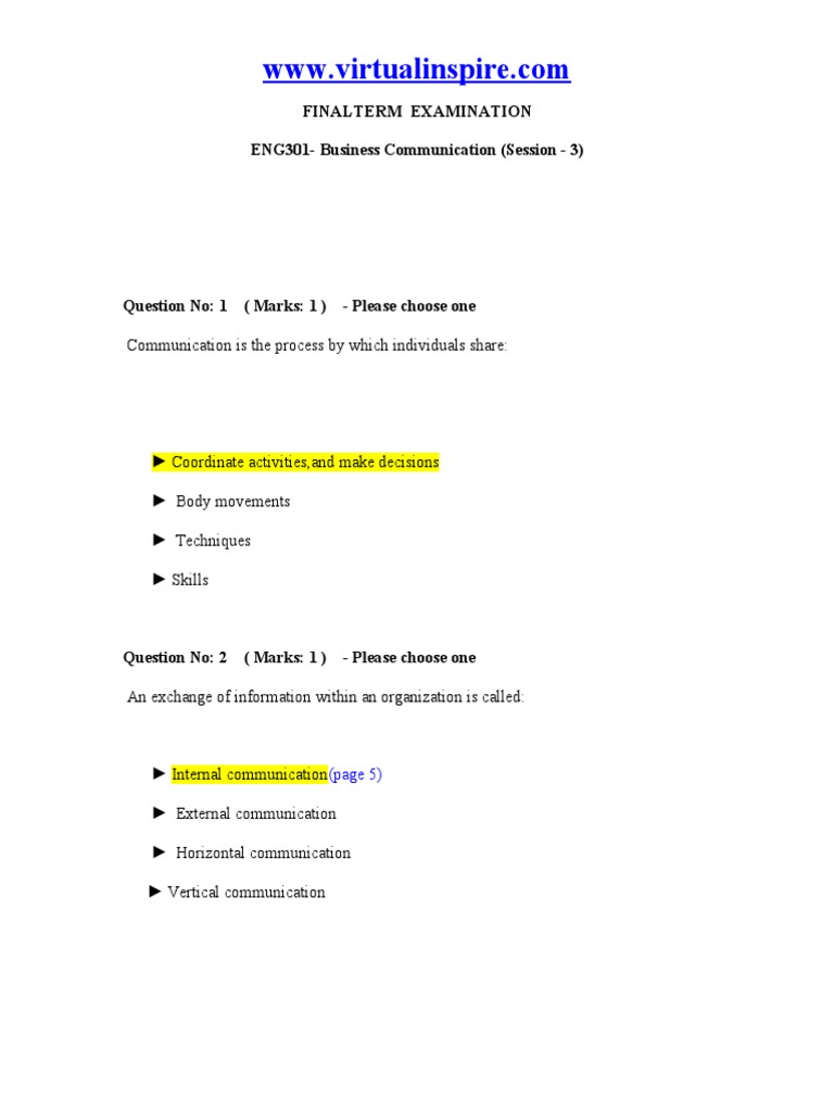 Eng301 Finalterm Solved Paper 2 | PDF | Negotiation | Thesis