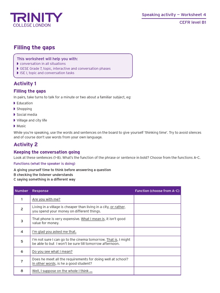 B1 - Speaking Activities - Worksheet 4 | PDF | Conversation | Linguistics
