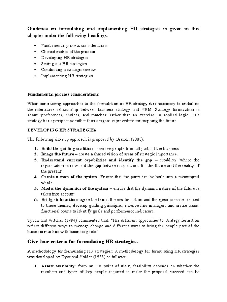 Guidance On Formulating and Implementing HR Strategies Is Given in This Chapter Under The ...