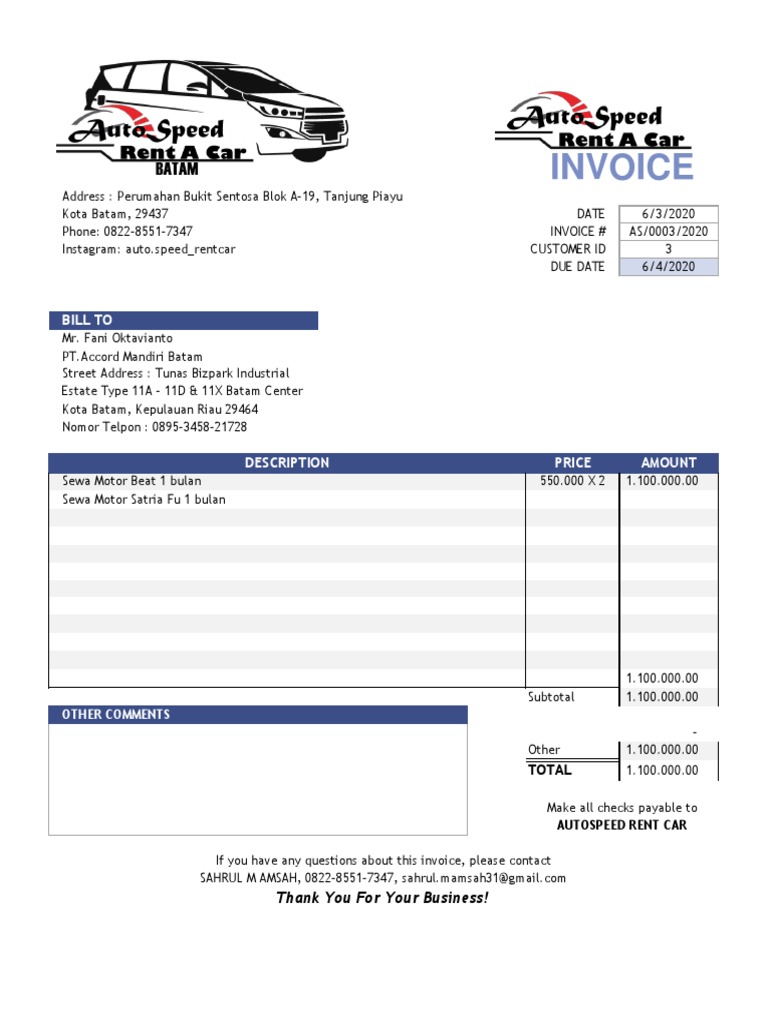 Invoice Rental Motor | PDF