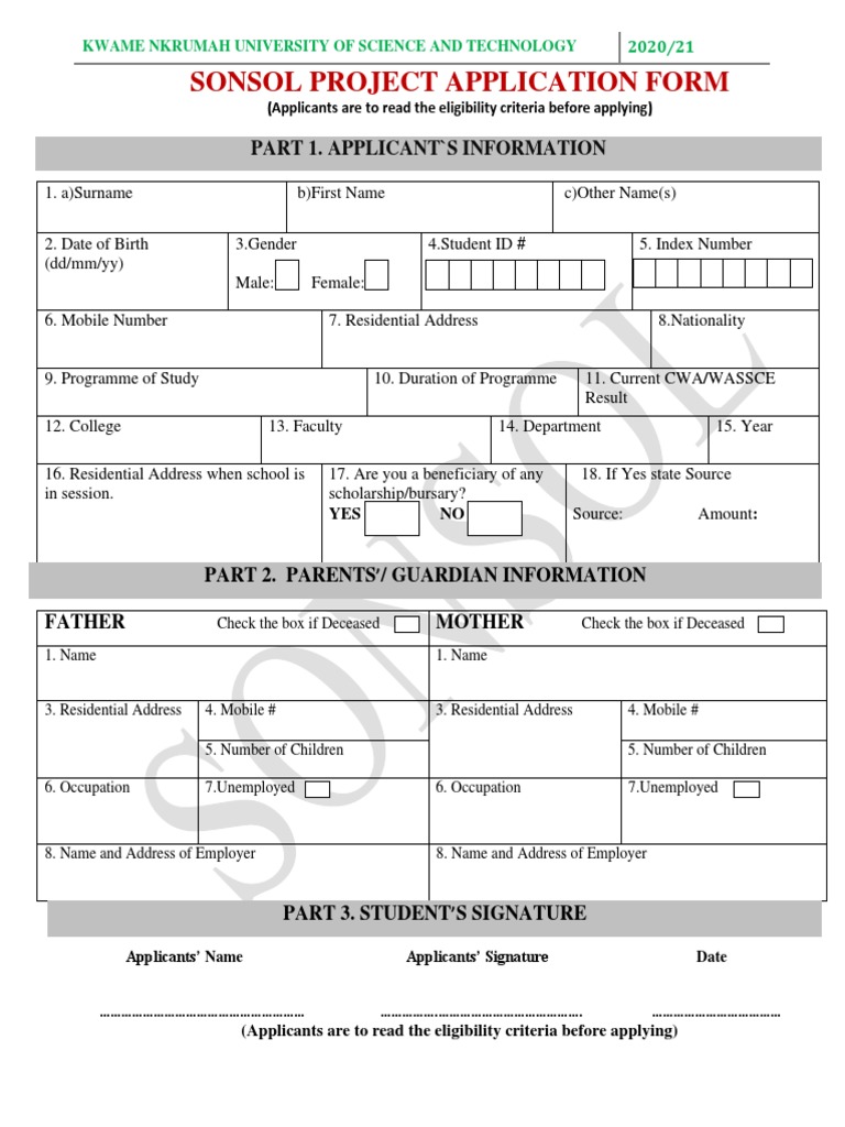 Sonsol Project Application Form: Part 1. Applicant'S Information | PDF