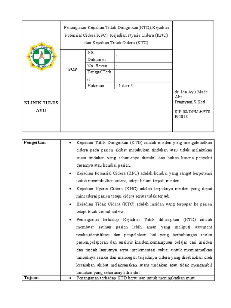 C1 SOP KTD, KPC Dan KNC - Daftar Tilik | PDF