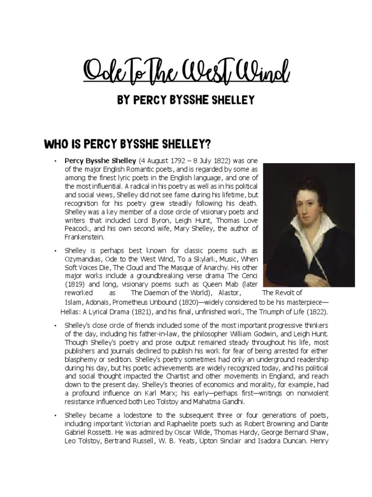 Ode To The West Wind | PDF | Percy Bysshe Shelley | Poetry