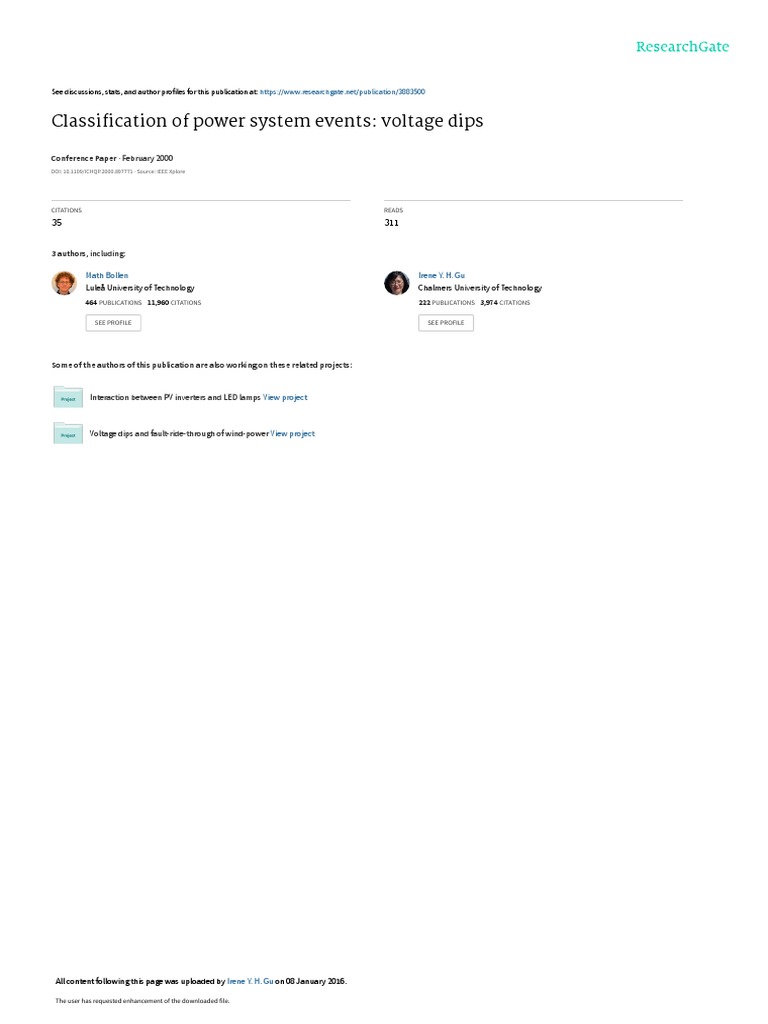 Classification of Power System Events: Voltage Dips: February 2000 ...