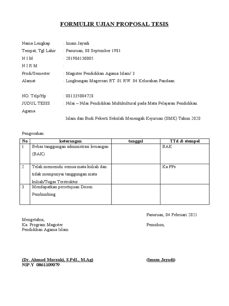 Blanko Pendaftaran Ujian Proposal Dan Tesis | PDF Blanko Pendaftaran Ujian Proposal Dan Tesis | PDF