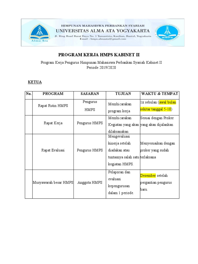 Program Kerja HMPS 2020 | PDF
