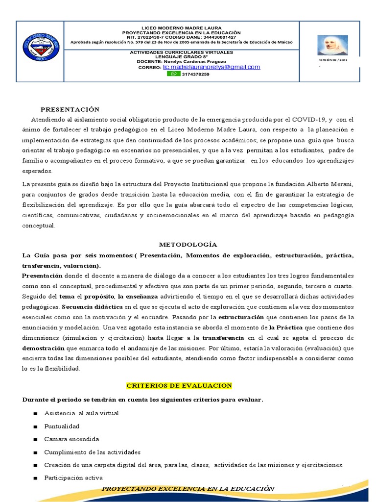 Guia DE OCTAVO GRADO Grado | PDF | Plan de estudios | Evaluación