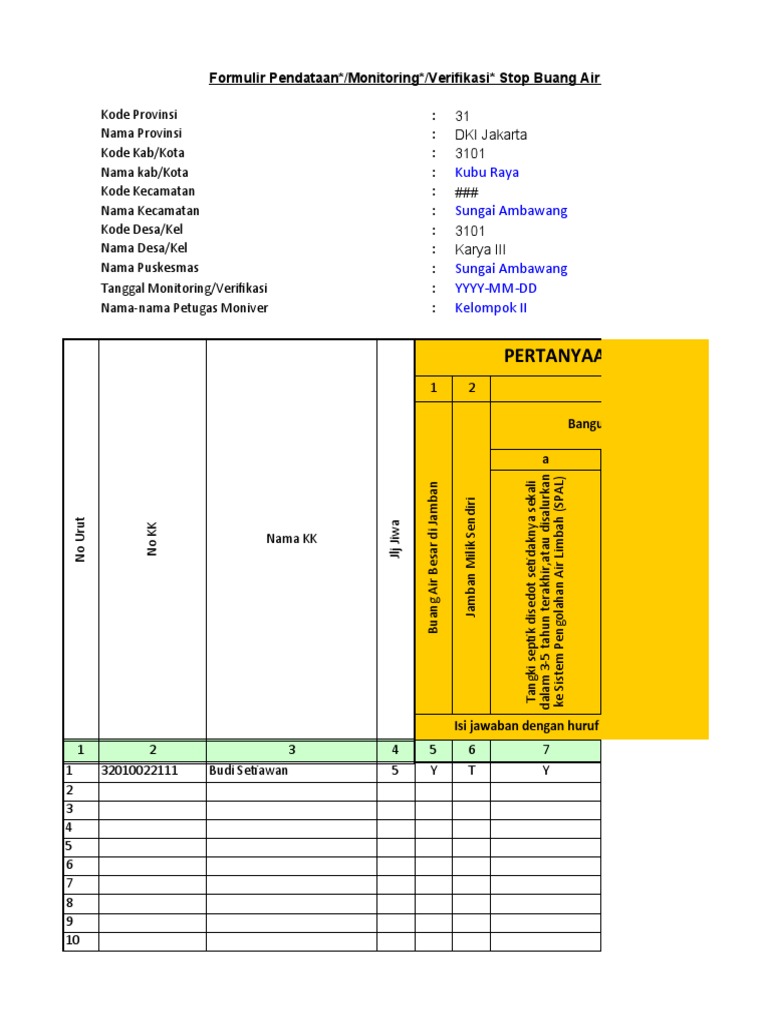 Template Lembar Monitoring - Verifkasi 5 Pilar STBM | PDF