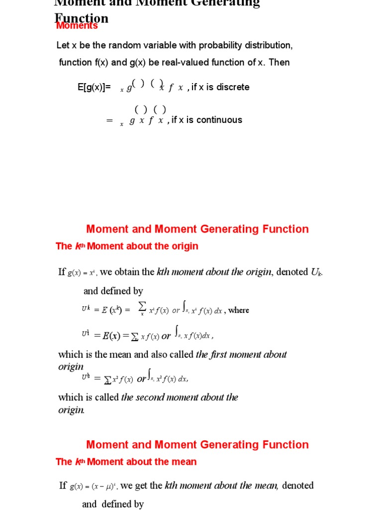 IDL 5 - Moment and Moment Generating Function | PDF | Mean | Skewness