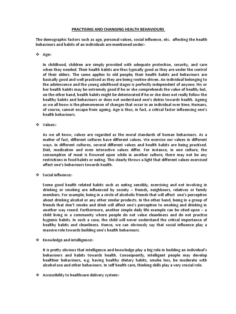 Practising and Changing Health Behaviours | PDF | Behavior | Perception
