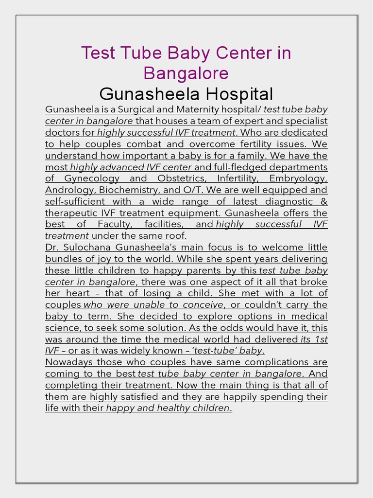 Test Tube Baby Center in Bangalore | PDF