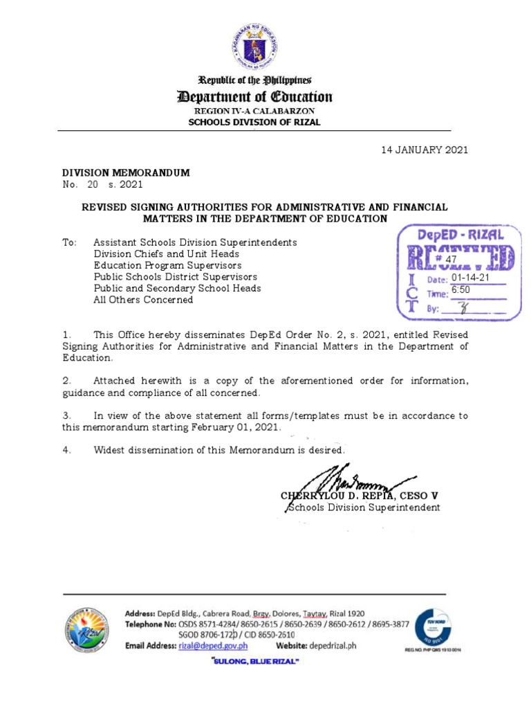 Revised Signing Authorities For Administrative and Financial Matters in ...
