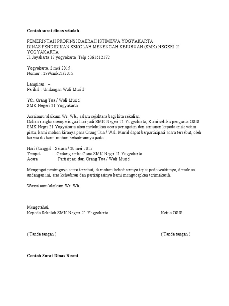 Contoh Surat Dinas Sekolah | PDF