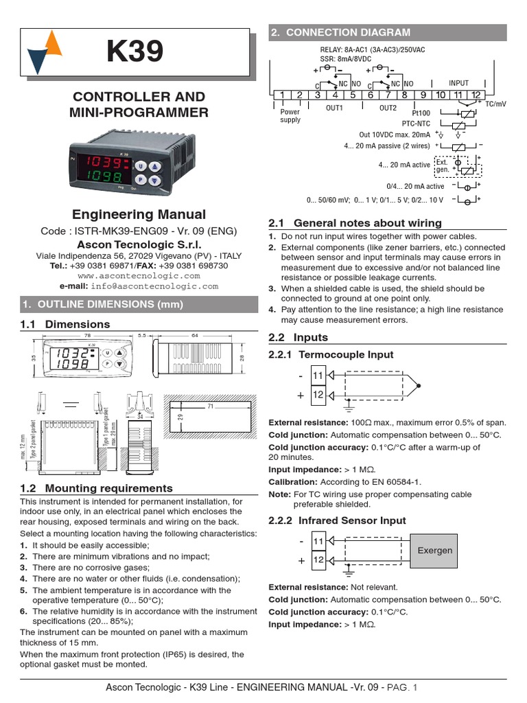 Connection Diagram and Wiring Details for Ascon Tecnologic K39 Temperature Controller | PDF ...